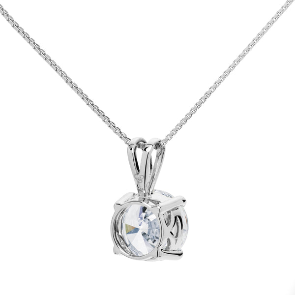 14K Solid White Gold Pendant Necklace, Round CZ Solitaire, 2.0 CT, 18 ...