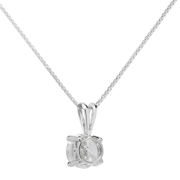 14K Solid White Gold Pendant Necklace, Round CZ Solitaire 1.0 CT, 18 ...